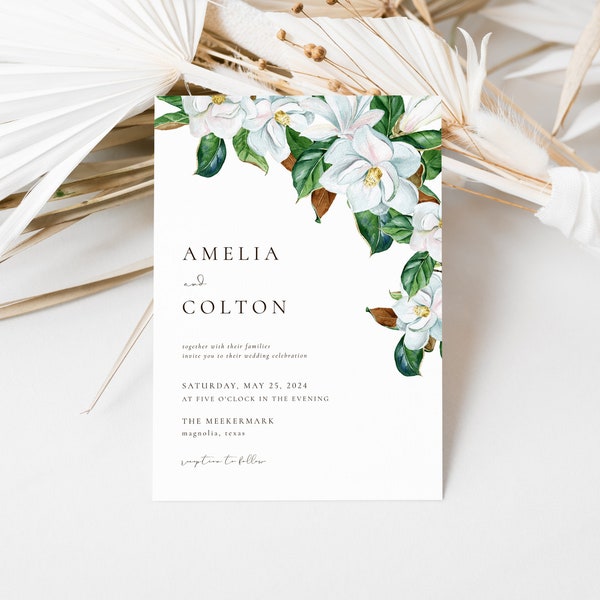 Magnolia Leaves Wedding Invitation - Etsy
