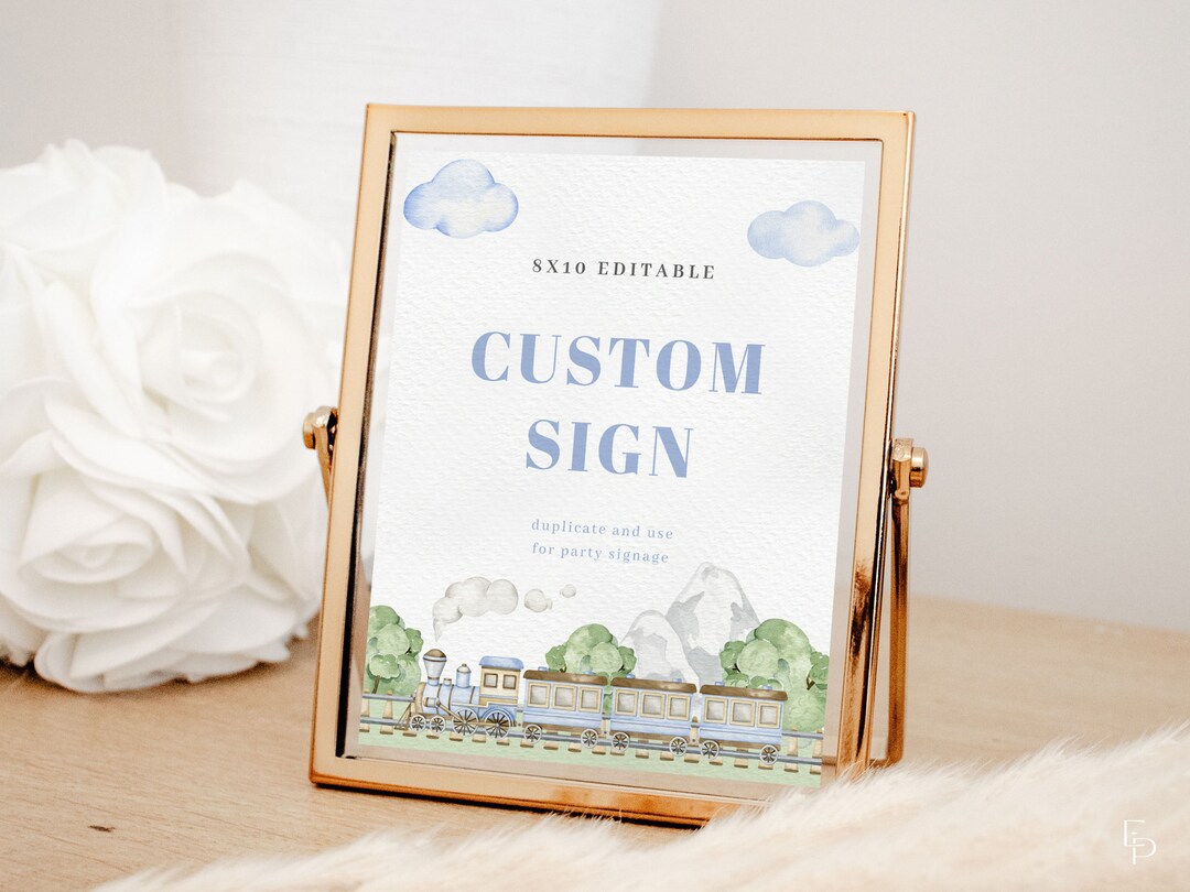 Train Birthday Custom Sign Template for Blue Kids All Aboard Train ...