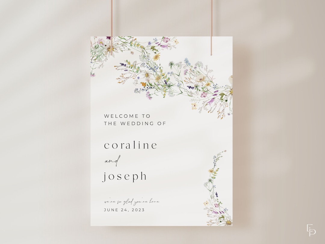 Prairie Wildflower Wedding Welcome Sign Template for Wildflower Wedding ...