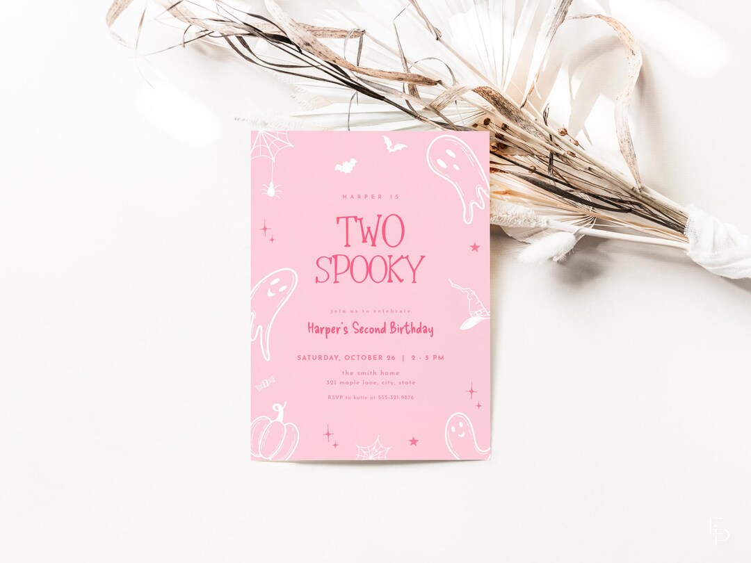 Two Spooky Birthday Invitation Template for Pink Second Birthday ...