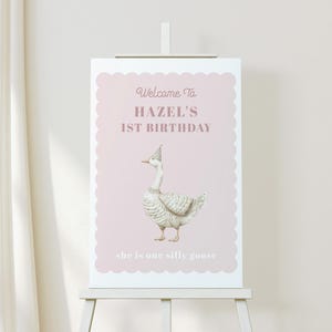 Pink One Silly Goose 1st Birthday Welcome Sign Template for Pink Goose ...
