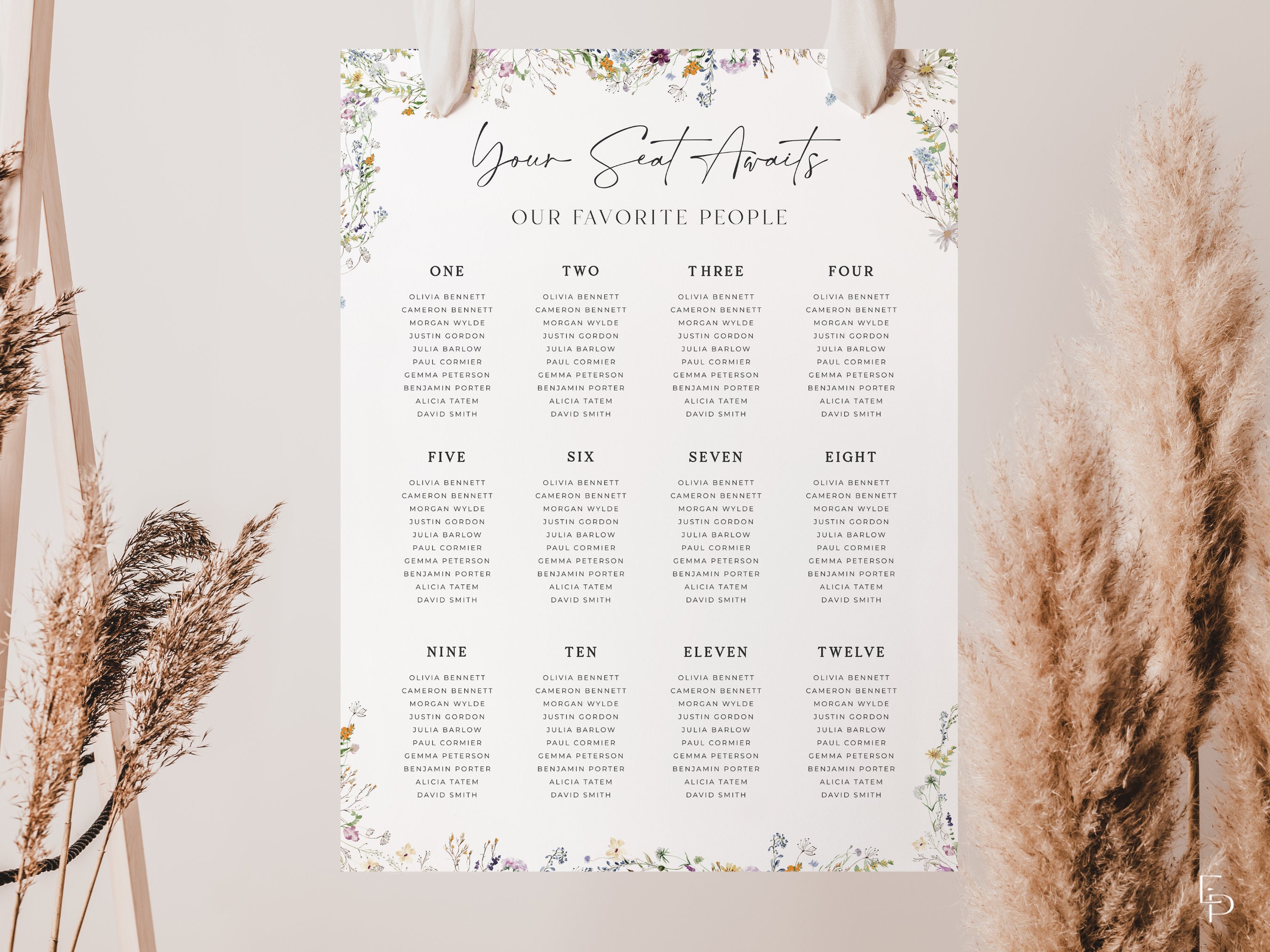 Prairie Wildflower Wedding Seating Chart Sign Template | CHLOE ...
