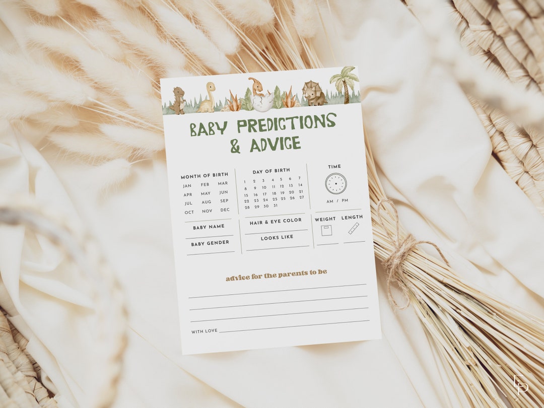 Boho Dinosaur Predictions and Advice Baby Shower Game Template | JARA ...