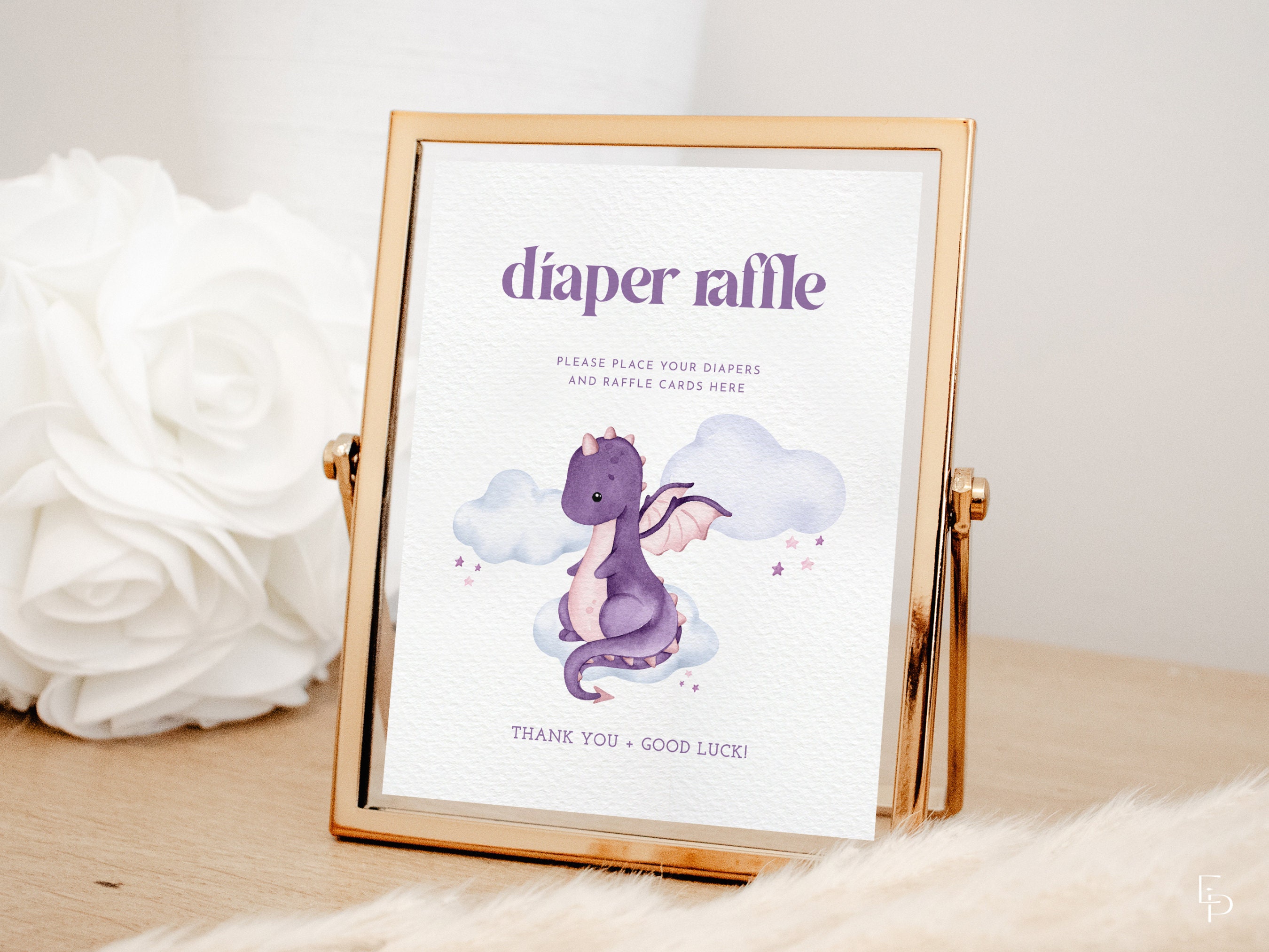 Purple Mythical Dragon Diaper Raffle Baby Shower Sign Template for Girl ...