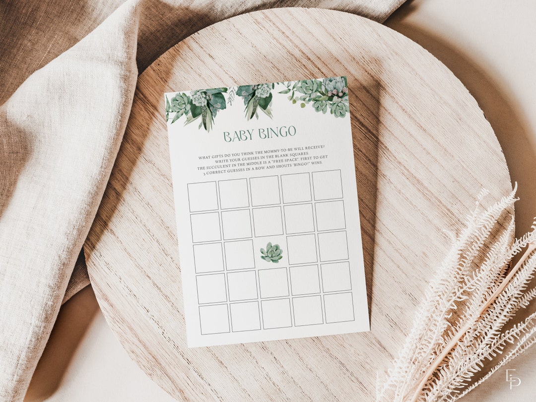 Eucalyptus and Succulent Greenery Baby Bingo Baby Shower Game Template ...