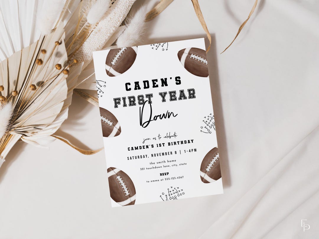 First Year Down Birthday Invitation Template Editable Boy First ...