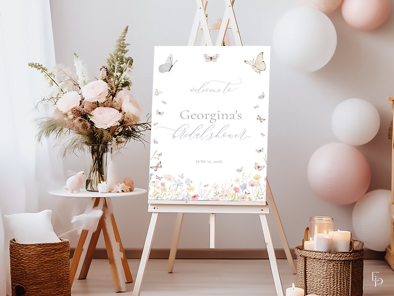 Lifetime of Butterflies Bridal Shower Welcome Sign Template for ...