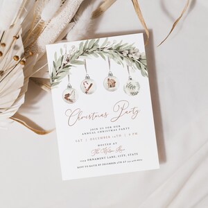 Christmas Ornament Party Invitation Template for Neutral Boho Garland ...