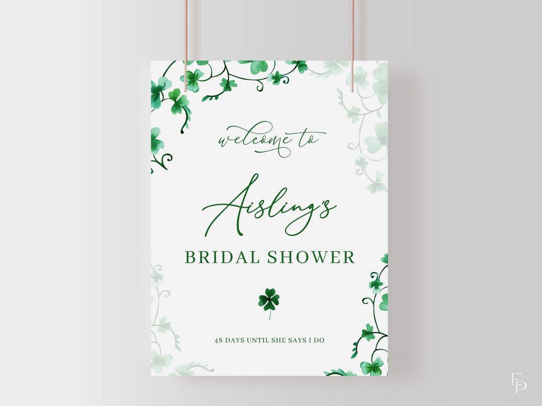 Irish Shamrock Lucky in Love Bridal Shower Welcome Sign Template for St ...