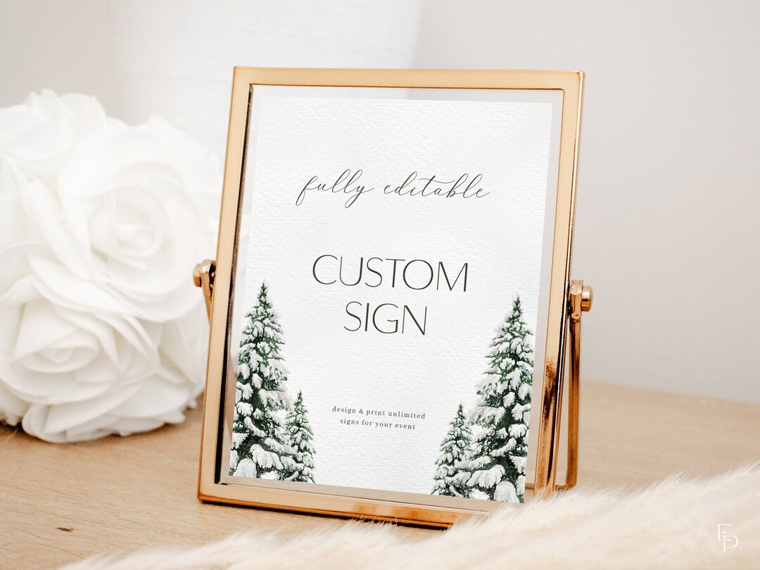 Winter Bridal Shower Custom Sign Template in 5x7 and 8x10 for Snowy ...