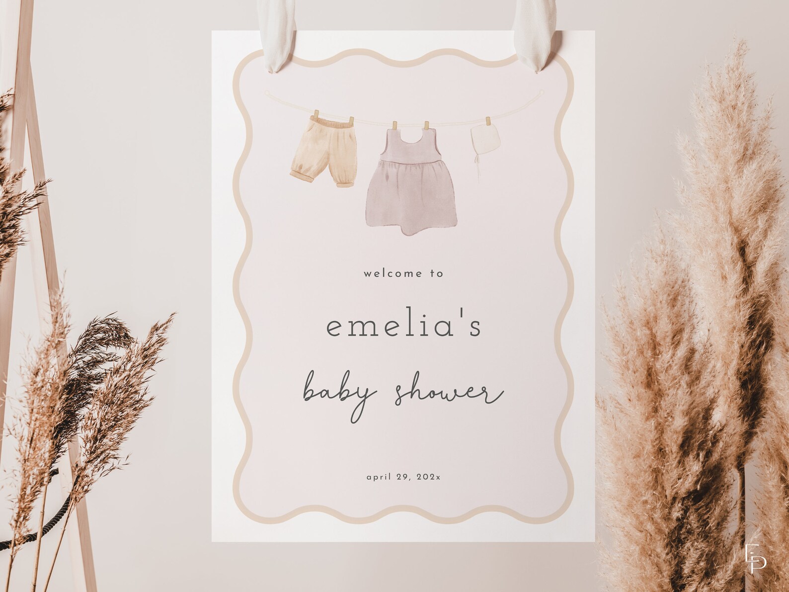 Pink and Beige Boho Girl Baby Shower Welcome Sign Template | KAYA ...