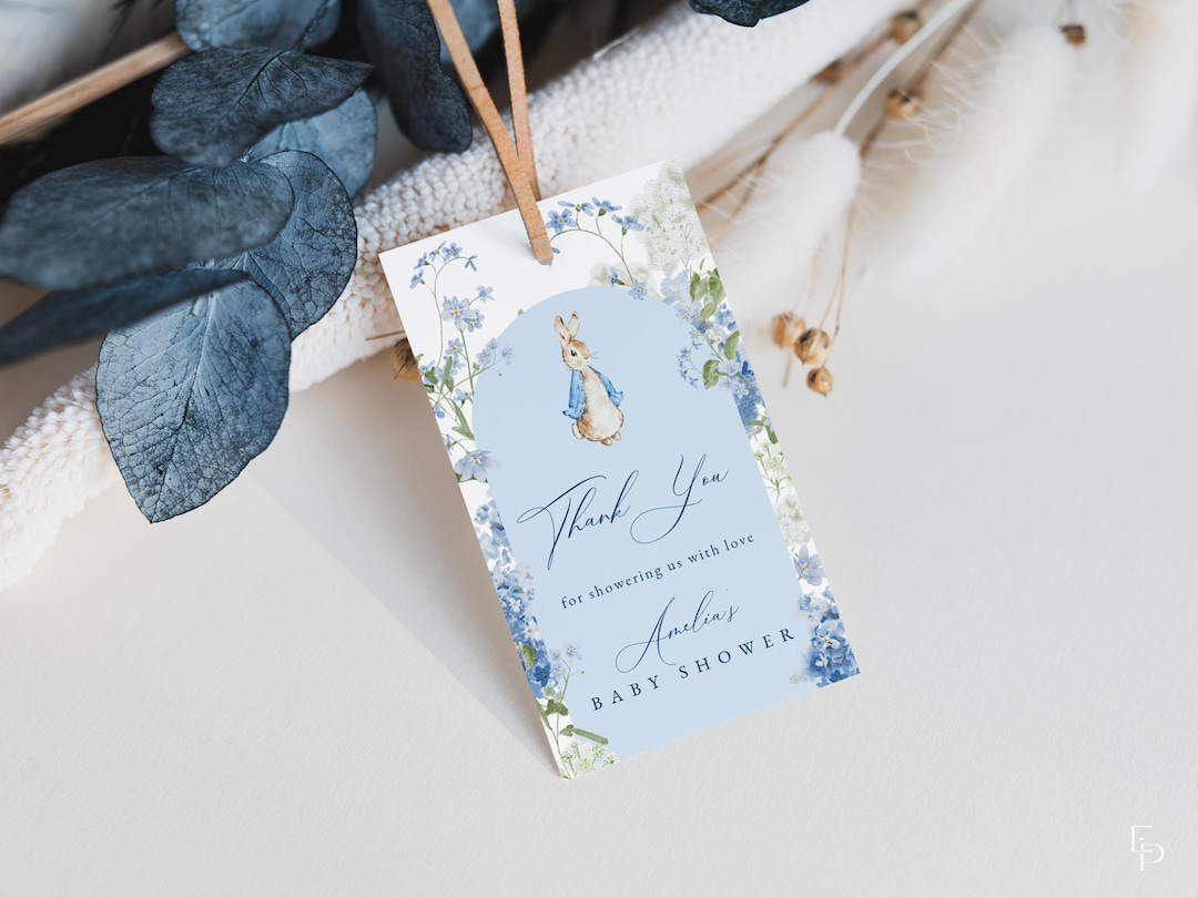 Peter Rabbit Baby Shower Favor Tag Template for Blue Floral Boy A ...