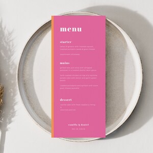 Retro Pink and Orange Menu Template for Weddings | FARRAH Collection - Etsy