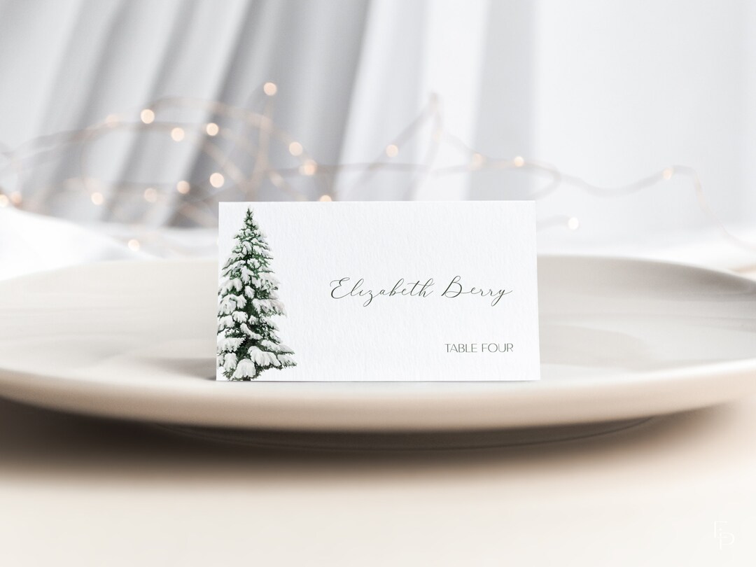 Winter Place Card Template for Snowy Pine Tree Winter Wonderland Bridal ...