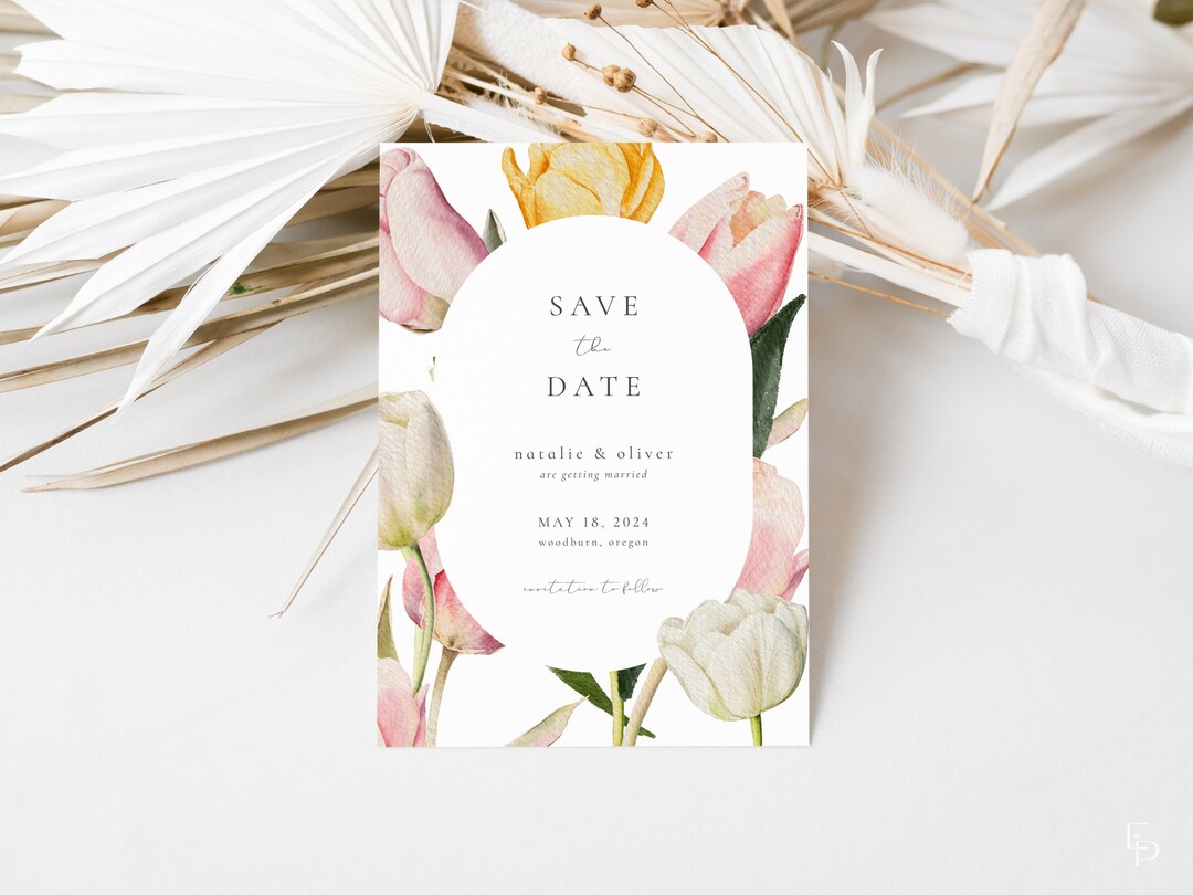 Spring Tulip Save the Date Template With Photo for Weddings LALEH ...