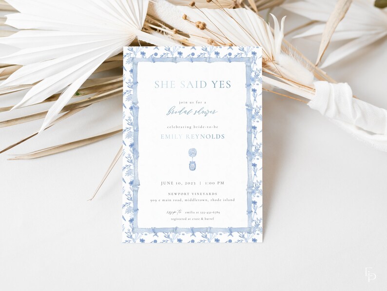 Blue and White Coastal Grandma Bridal Shower Invitation - Etsy