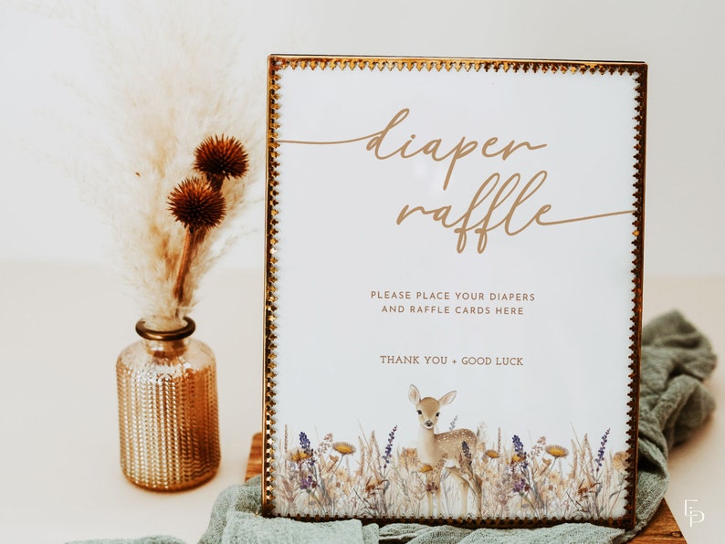 Prairie Boho Neutral Oh Deer Diaper Raffle Baby Shower Sign - Etsy