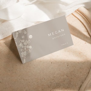 Modern Pearl Place Card Template With Meal Icons | MEGAN Collection - Etsy