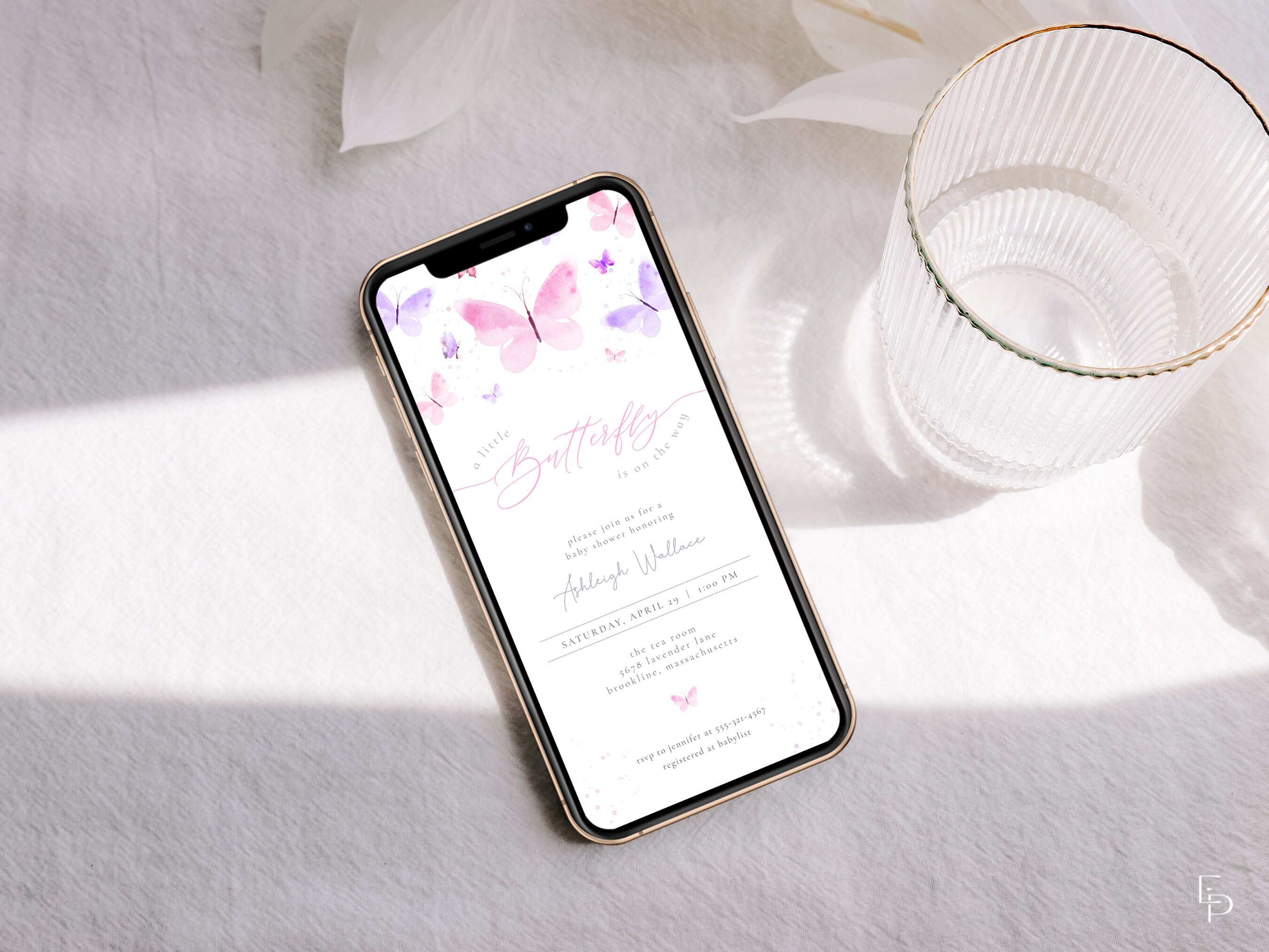 Girl Butterfly Digital Baby Shower Invite Template | APONI Collection ...