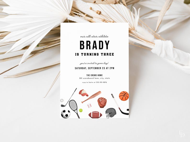 Sports Birthday Invitation Template for Sports Party All-star Birthday ...