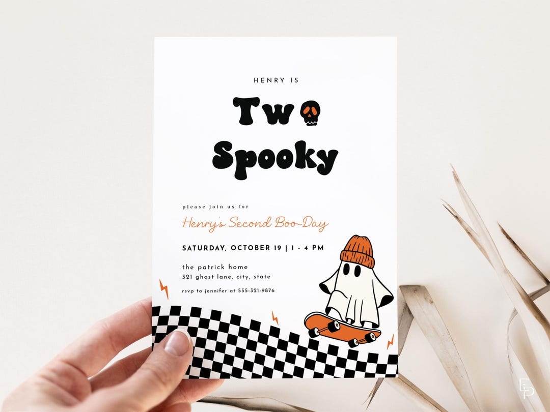 Two Spooky First Birthday Party Invitation Template for Rad Boy ...