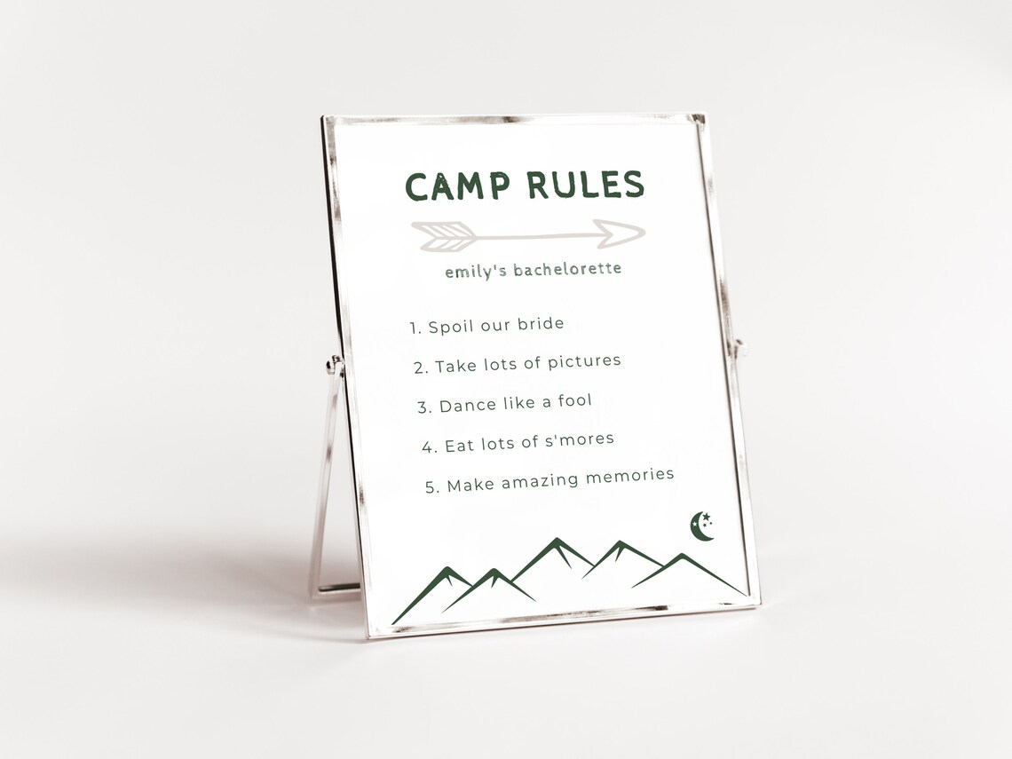 Camp Bachelorette Party Camp Rules Sign Template BROOKE - Etsy