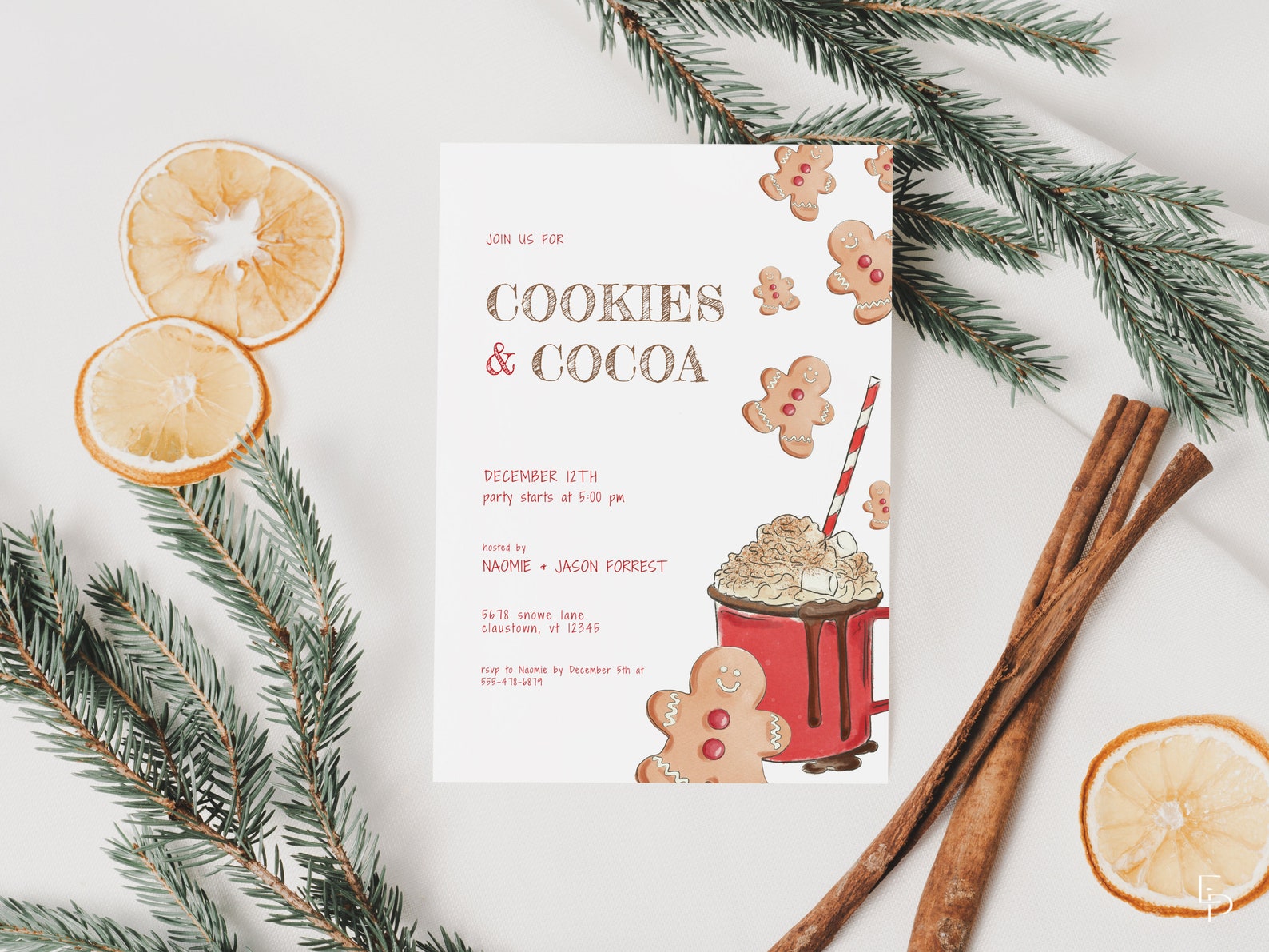 Holiday Christmas Party Cookies and Cocoa Invitation Template - Etsy