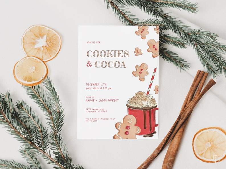 Holiday Christmas Party Cookies and Cocoa Invitation Template - Etsy