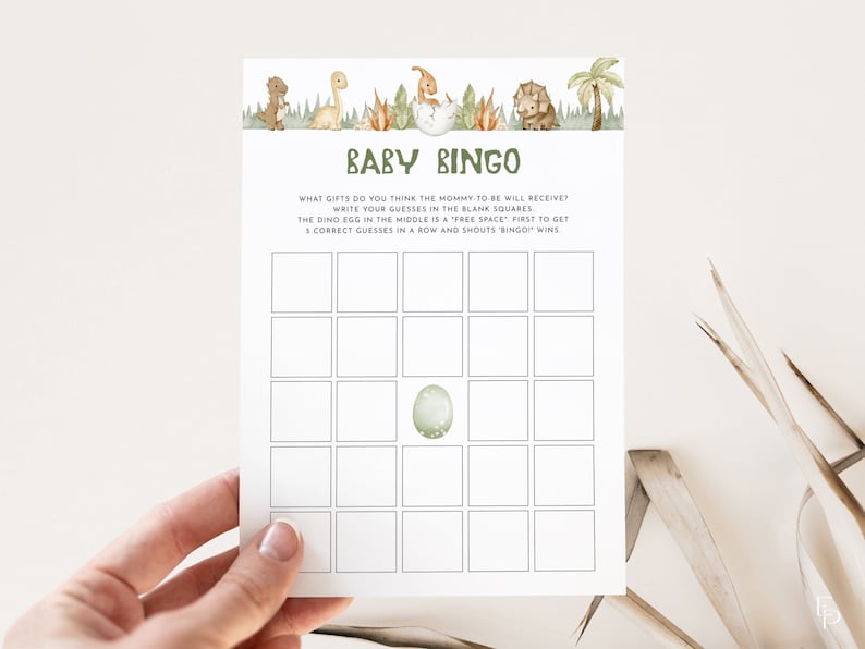 Boho Dinosaur Baby Bingo Baby Shower Game Template | JARA Collection - Etsy