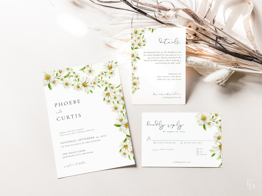 Daisy Wedding Invitation Suite Template With Printable 5x7 Invite, RSVP ...
