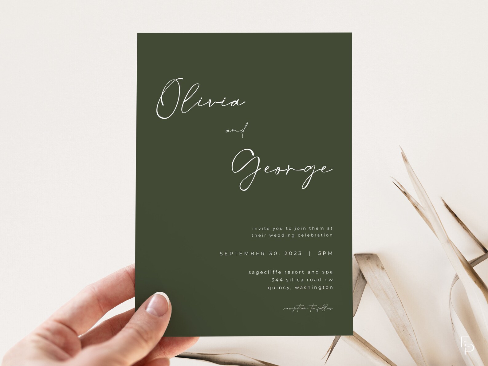 Modern Olive Green Wedding Invitation Template | OLIVIA Collection - Etsy