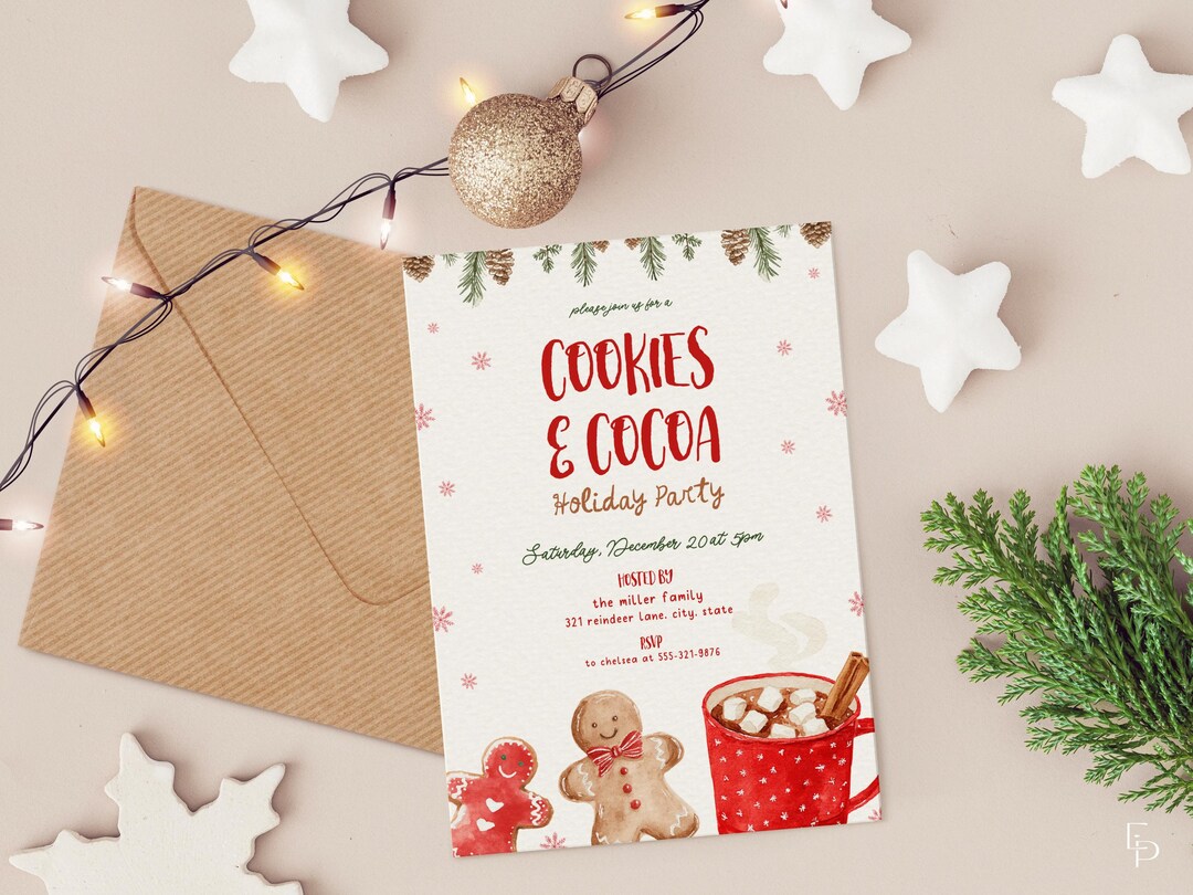 Christmas Cookies and Cocoa Party Invitation Template Editable Holiday ...