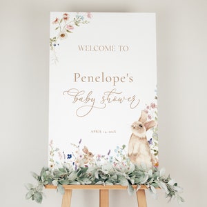 Bunny Baby Shower Welcome Sign Template for Easter Spring Baby Shower ...