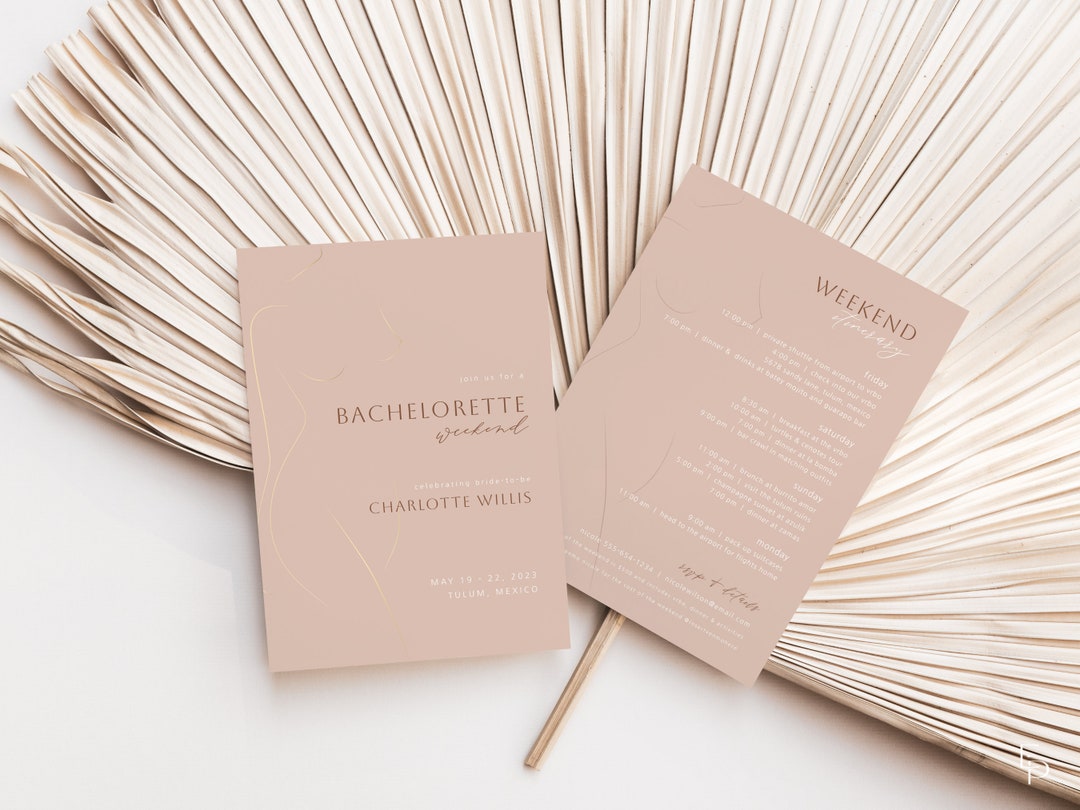 Luxe Nude Neutral Bachelorette Weekend Invite and Itinerary Template ...
