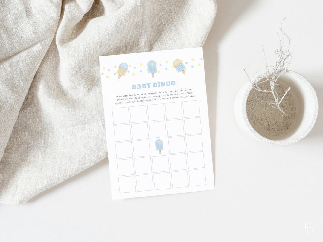 Blue Popsicle Baby Bingo Game Template for Ready to Pop Summer Boy Baby ...