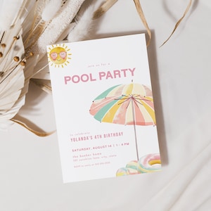 Pastel Pool Party Birthday Invitation Template for Girl Pink Summer ...