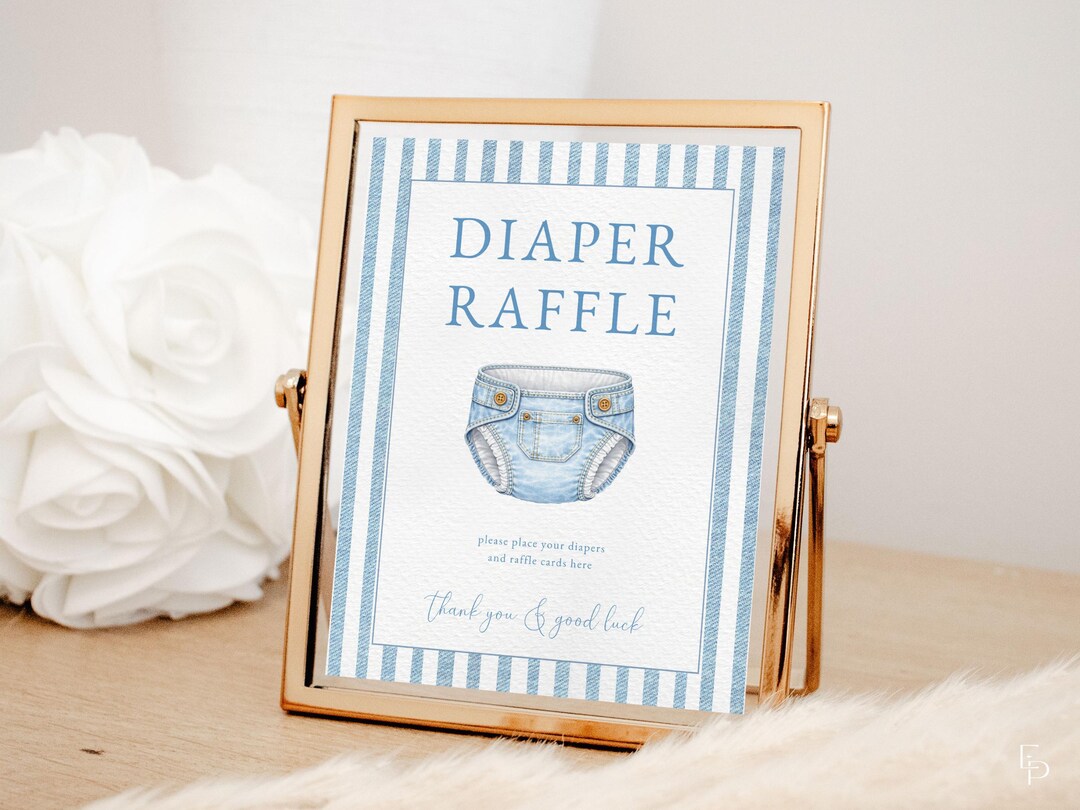 Blue Jean Baby Diaper Raffle Baby Shower Sign Template Editable Stripe ...