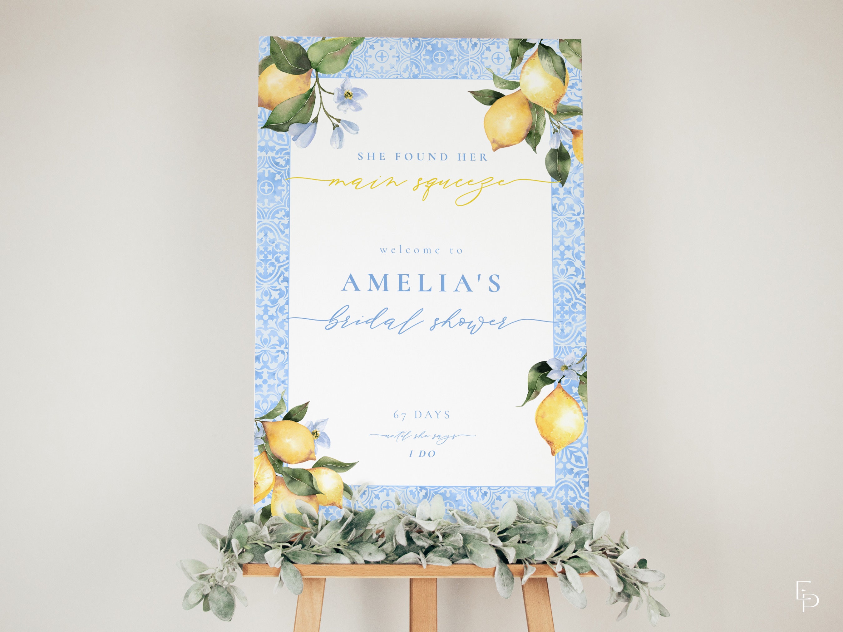 She Found Her Main Squeeze Italian Blue Tiles and Lemon Bridal Shower ...