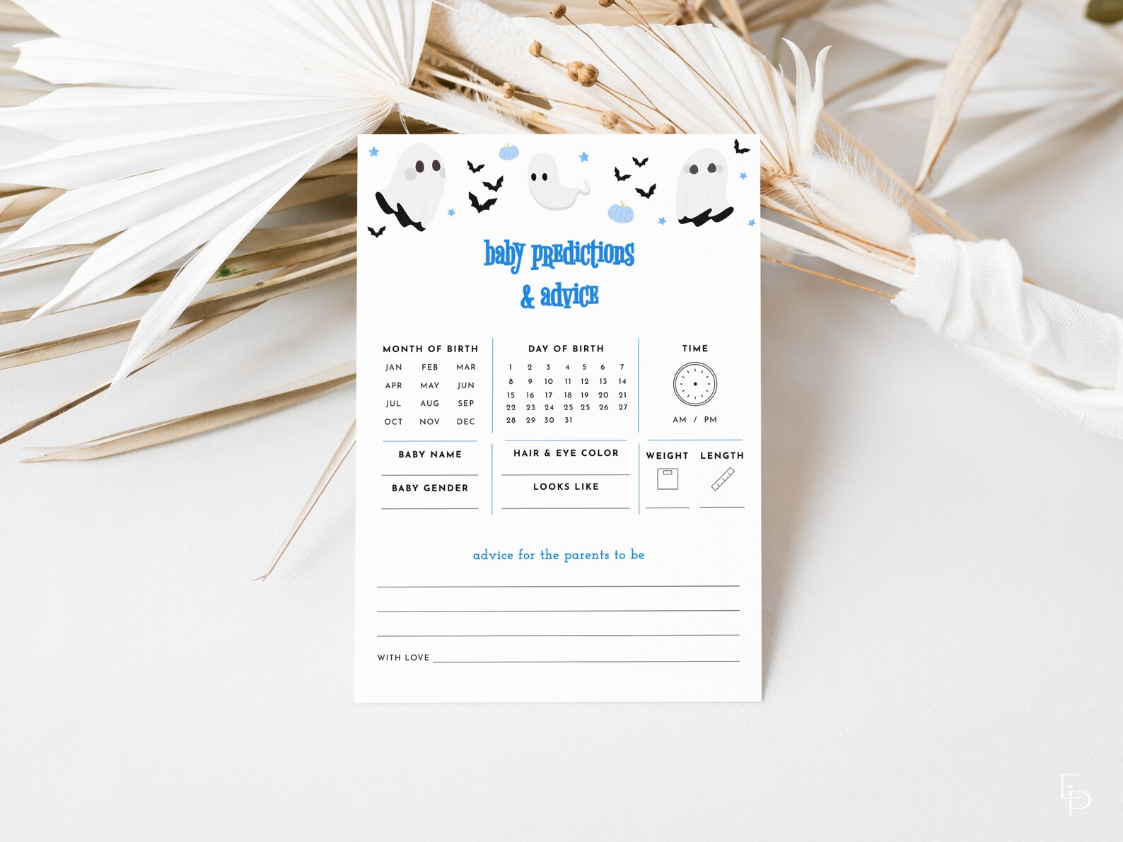 Blue Halloween Ghost Little Boo Baby Predictions and Advice Baby Shower ...
