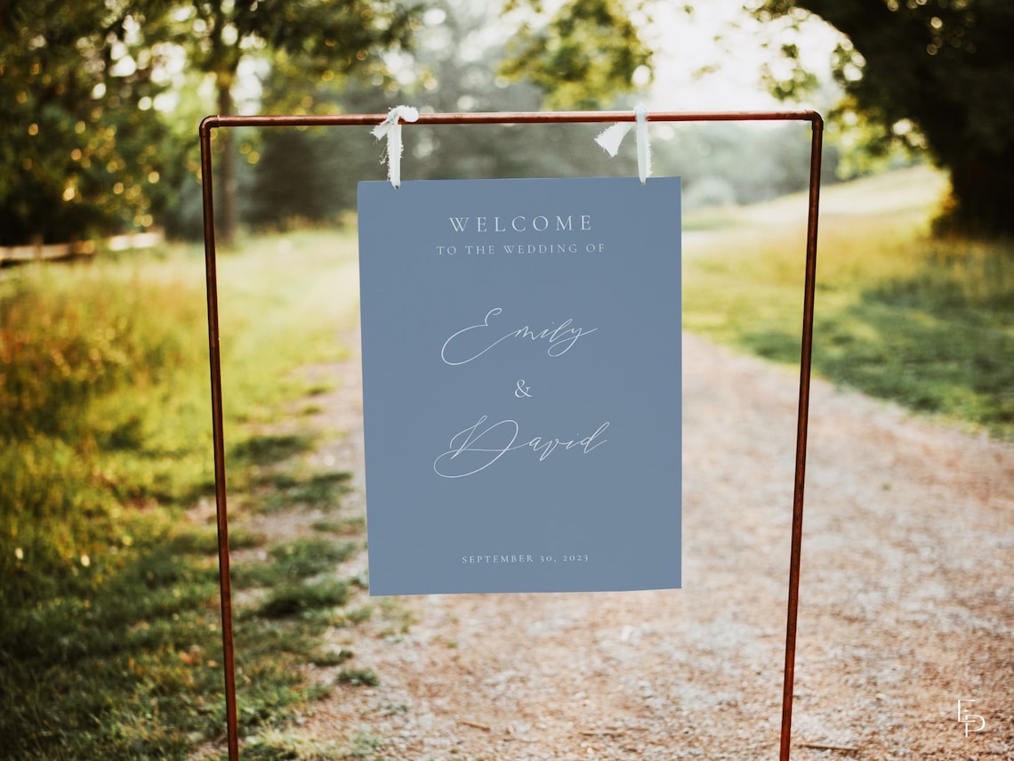 Elegant Dusty Blue Wedding Welcome Sign Template CELINE - Etsy