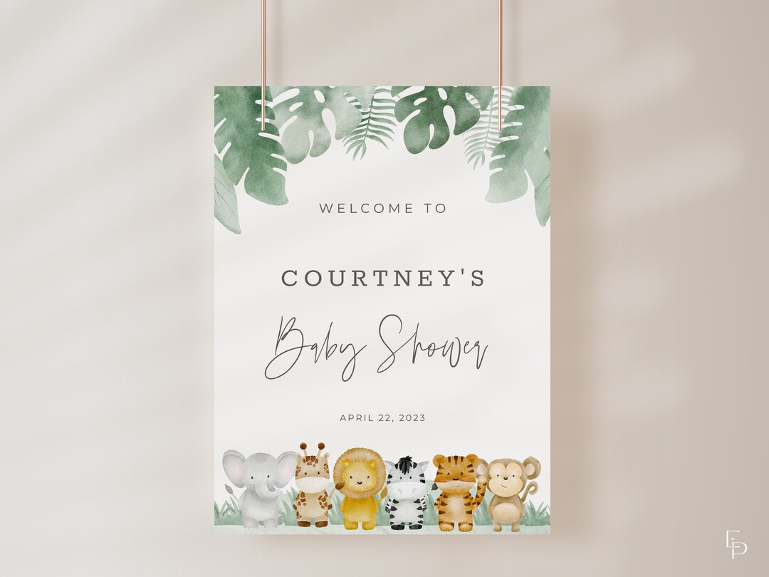 Modern Gender Neutral Jungle Safari Baby Shower Welcome Sign Template ...