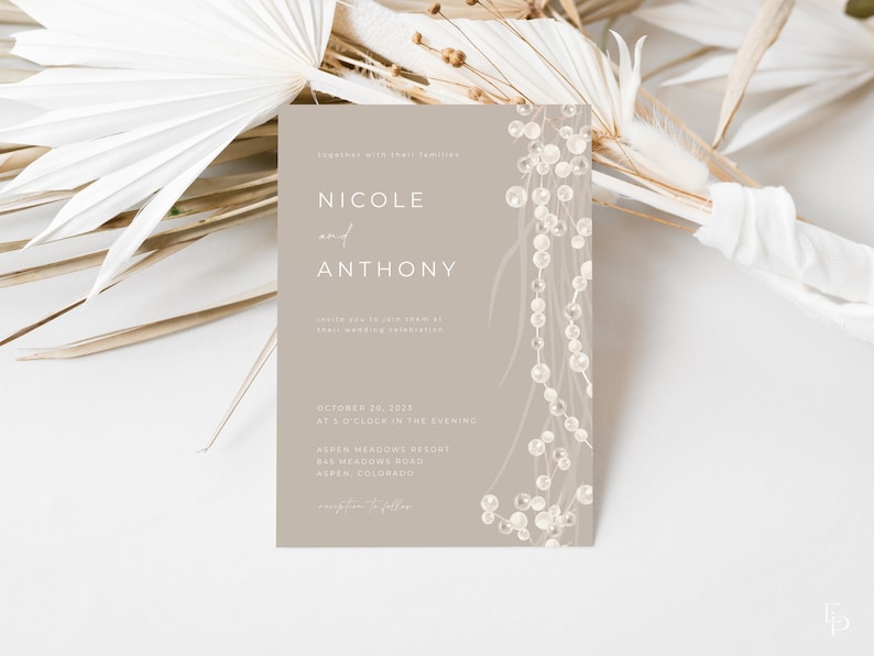 Modern Pearl Wedding Invitation Template With Photo MEGAN - Etsy