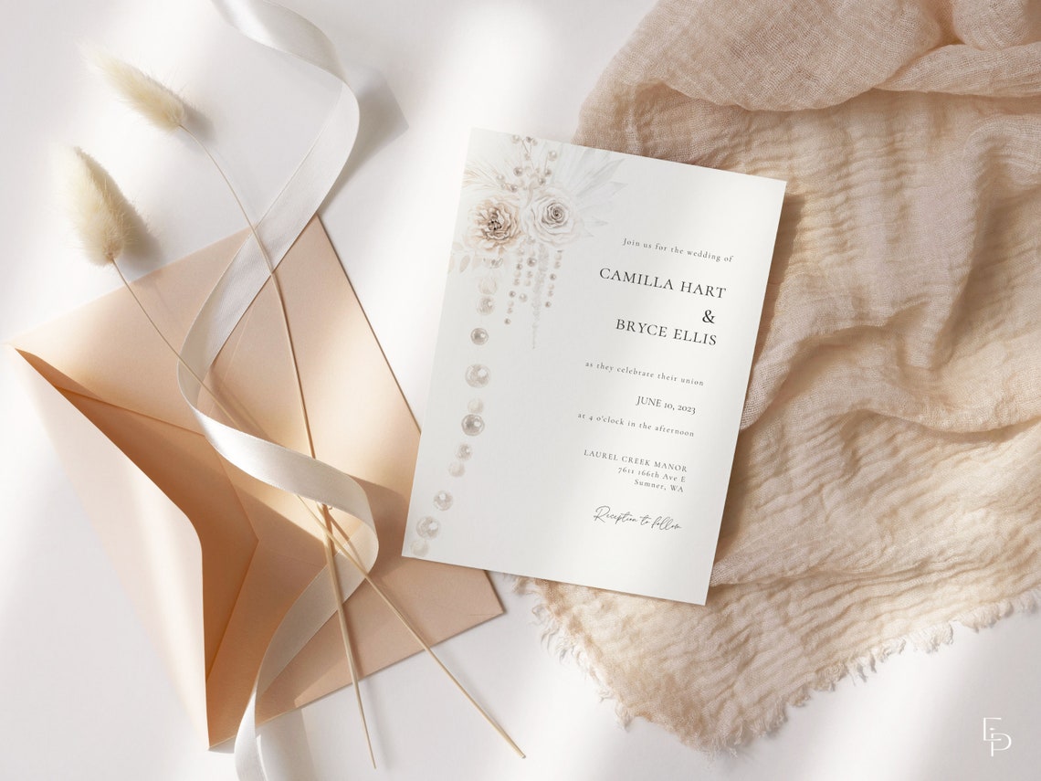 Pearl Wedding Invitation Template | MAREN Collection - Etsy