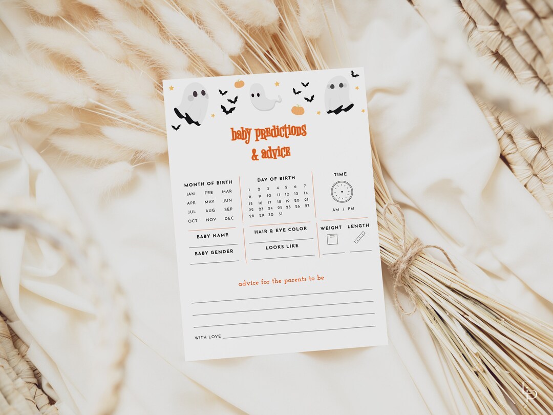 Halloween Ghost Little Boo Baby Predictions and Advice Baby Shower Game ...