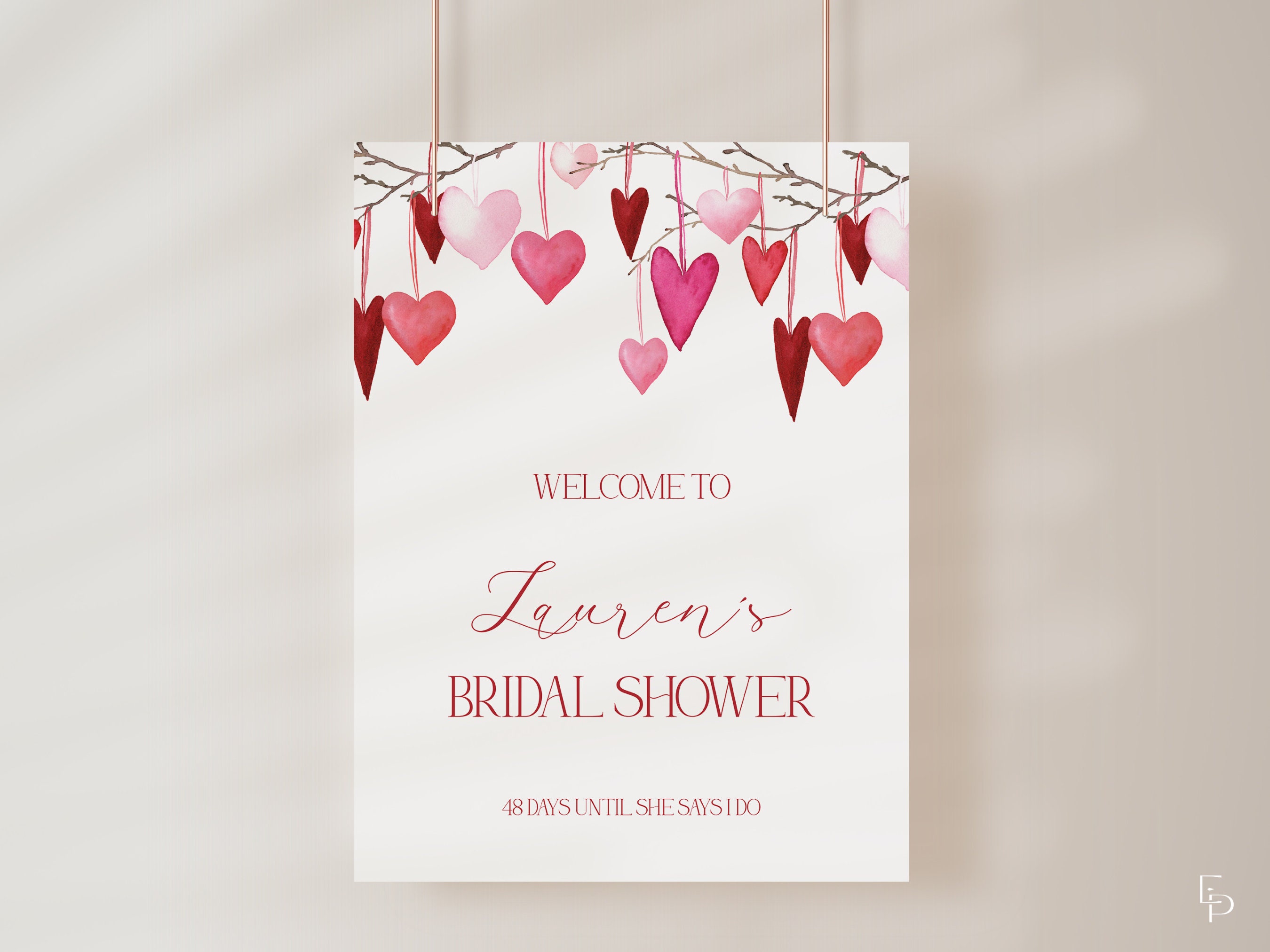 Valentines Pink and Red Hearts Bridal Shower Welcome Sign Template for ...