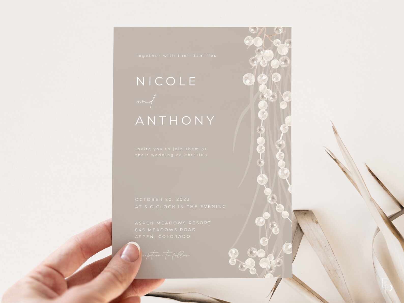 Modern Pearl Wedding Invitation Template With Photo | MEGAN Collection ...