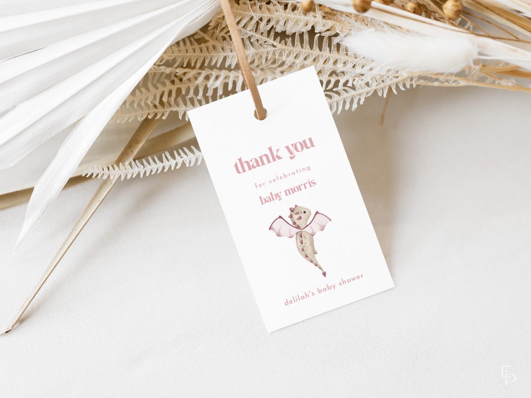 Pink Mythical Dragon Baby Shower Favor Tag Template for Girl Dragon ...