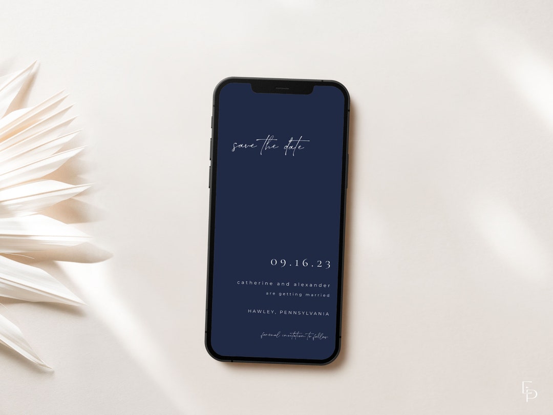 Modern Navy Blue Digital Save the Date Template for Wedding - Etsy