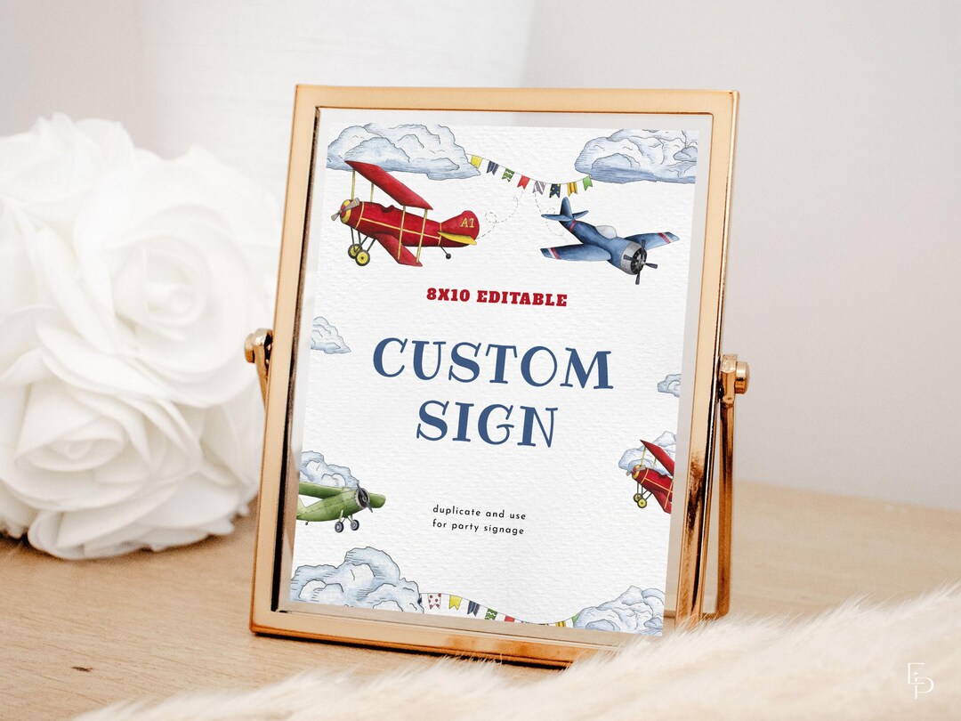 Airplane Birthday Custom Sign Template for Vintage Plane Aviation Boy ...