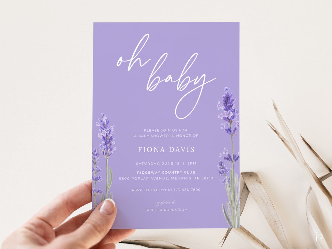 Purple Lavender Baby Shower Invitation Template | IONE Collection - Etsy